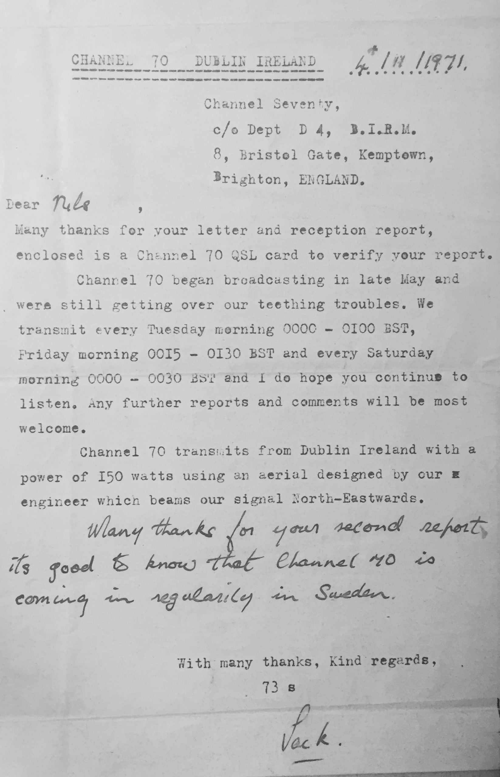 Pirate Pioneers: Channel 70 from 1971 - Irish Pirate Radio Audio Archive