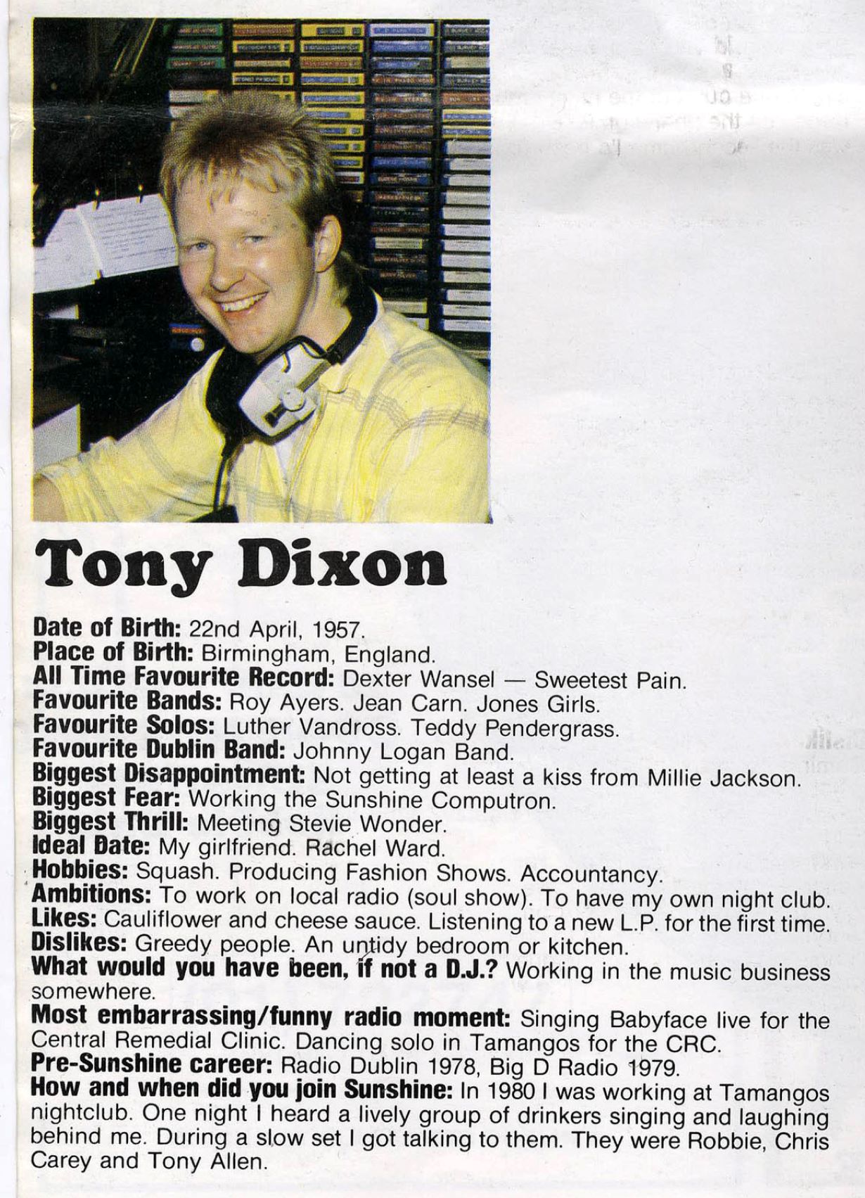 Tony Dixon on early Sunshine Radio - Irish Pirate Radio Audio Archive